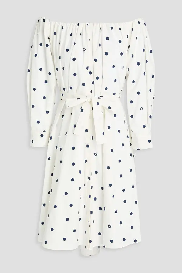 Maje Off-the-shoulder Polka-dot Cotton-blend Poplin Midi Dress - Ivory