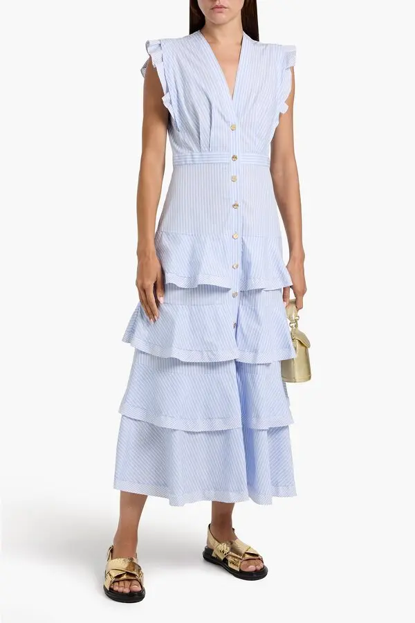 Sandro Tiered Striped Cotton Midi Dress