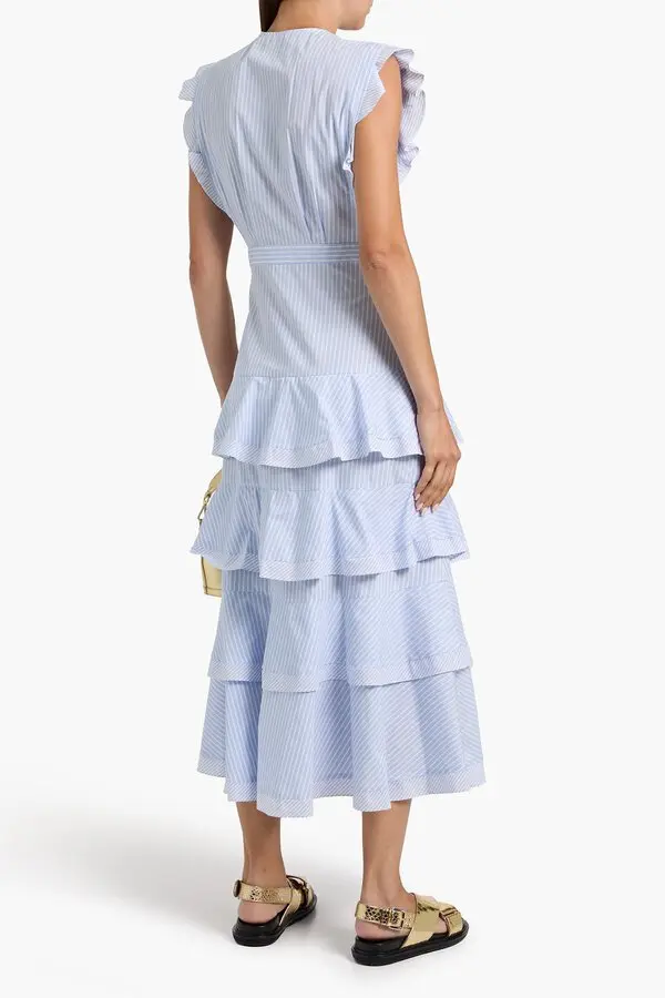 Sandro Tiered Striped Cotton Midi Dress