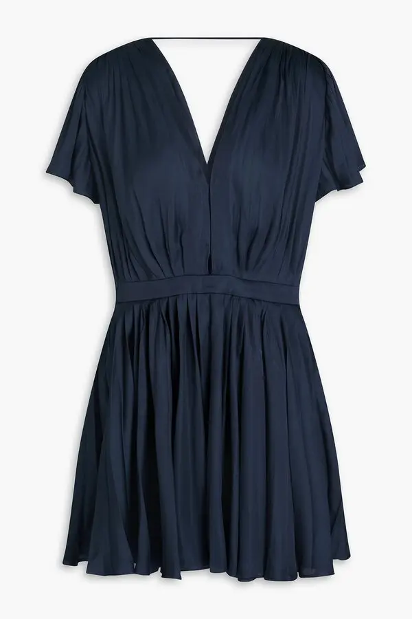 Maje Pleated Satin Mini Dress - Navy