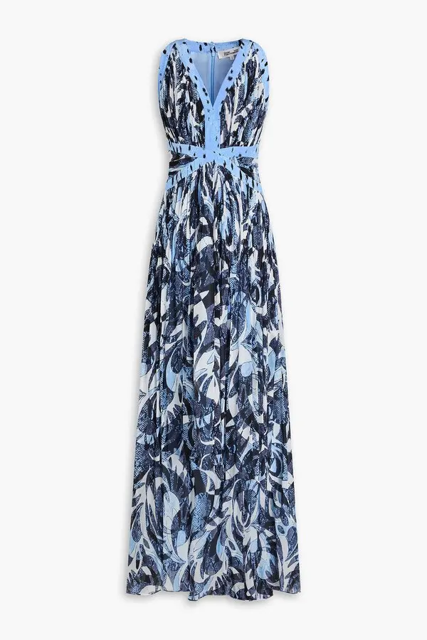 Diane Von Furstenberg Levada Printed Plissé-georgette Maxi Dress - Midnight Blue