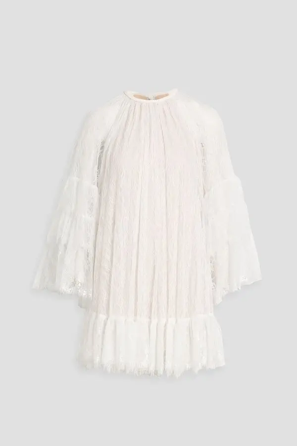 Alice + Olivia Delia Ruffled Corded Lace Mini Dress - Off-white