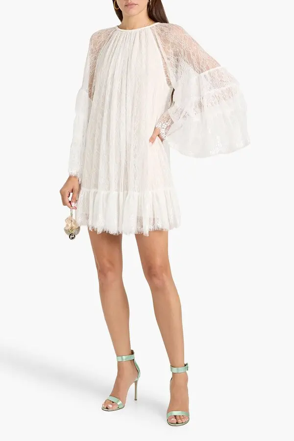 Alice + Olivia Delia Ruffled Corded Lace Mini Dress