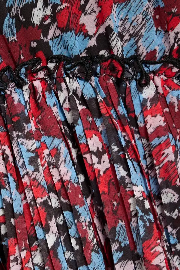 GANNI Pleated Printed Crepe De Chine Mini Dress