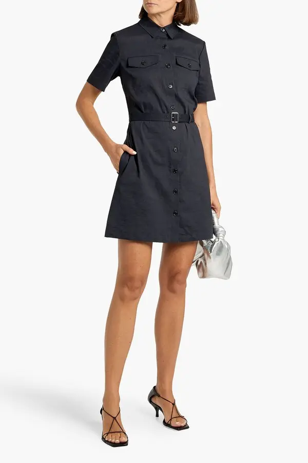 Theory Linen-blend Mini Shirt Dress