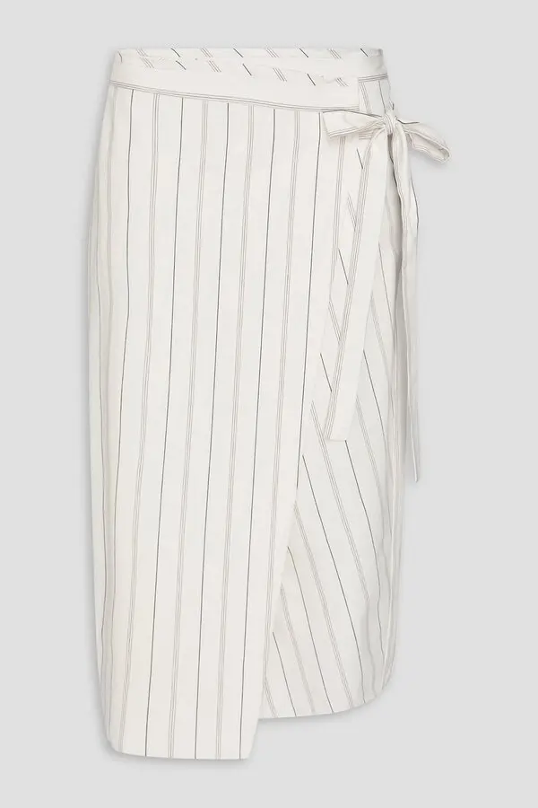 Vince Striped Denim Wrap-effect Midi Skirt