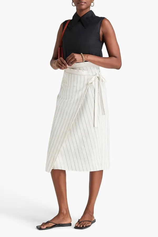 Vince Striped Denim Wrap-effect Midi Skirt
