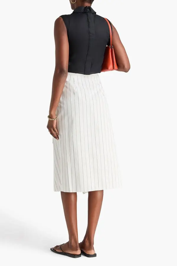Vince Striped Denim Wrap-effect Midi Skirt