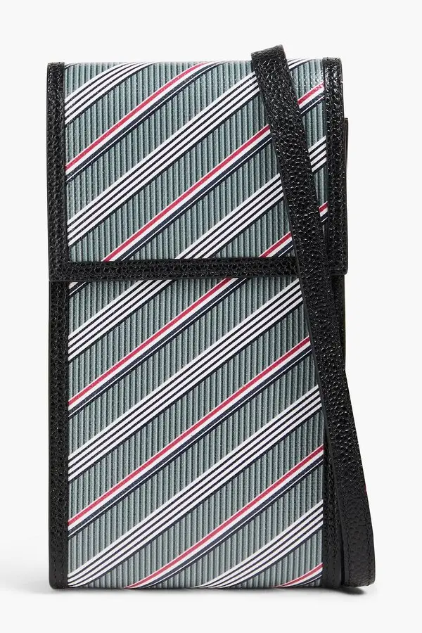 Thom Browne Striped Coated Canvas Phone Pouch - Gray