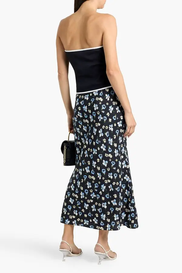 Veronica Beard Clover Floral-print Jacquard Midi Skirt - Navy