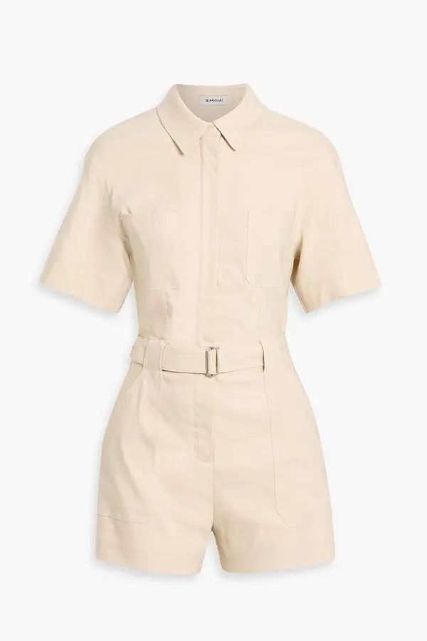 Simkhai Aspen Belted Linen-blend Playsuit - Beige