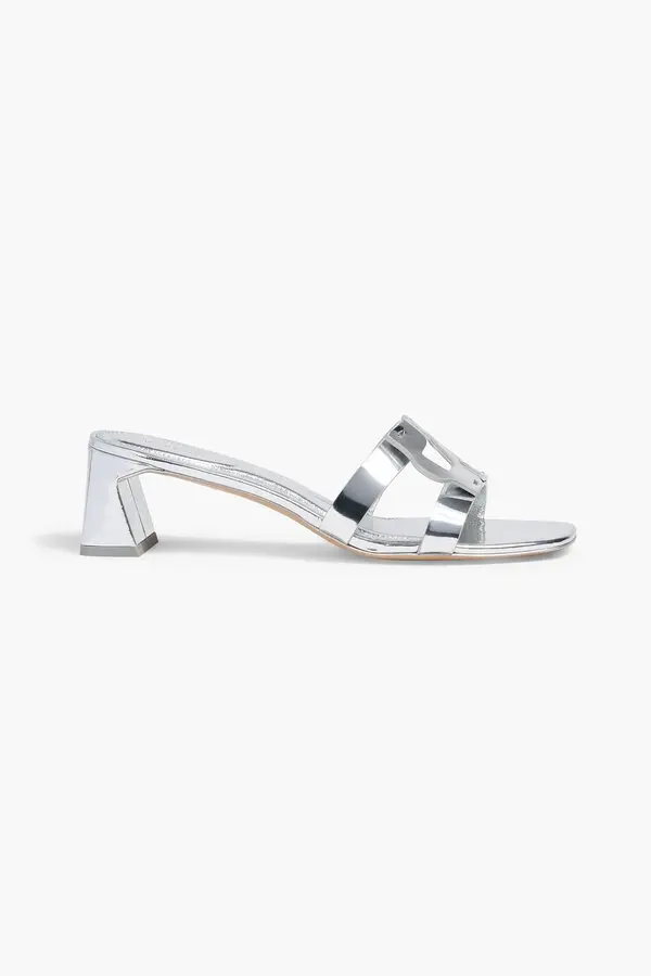 Simkhai Monogram Appliquéd Mirrored-leather Mules