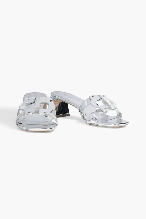 Simkhai Monogram Appliquéd Mirrored-leather Mules