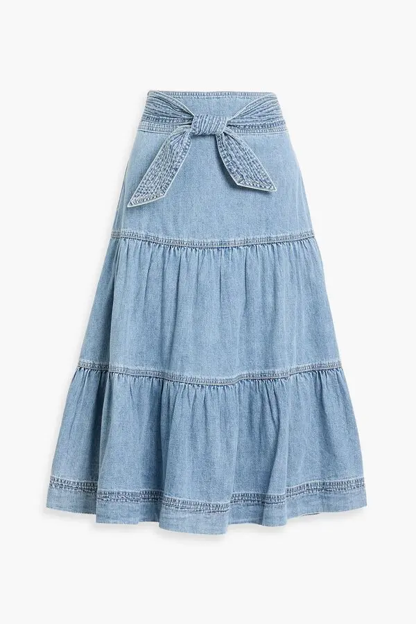 Veronica Beard Armida Tiered Denim Midi Skirt