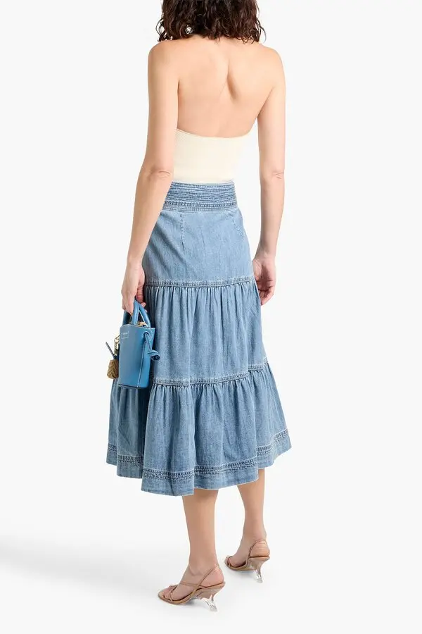 Veronica Beard Armida Tiered Denim Midi Skirt