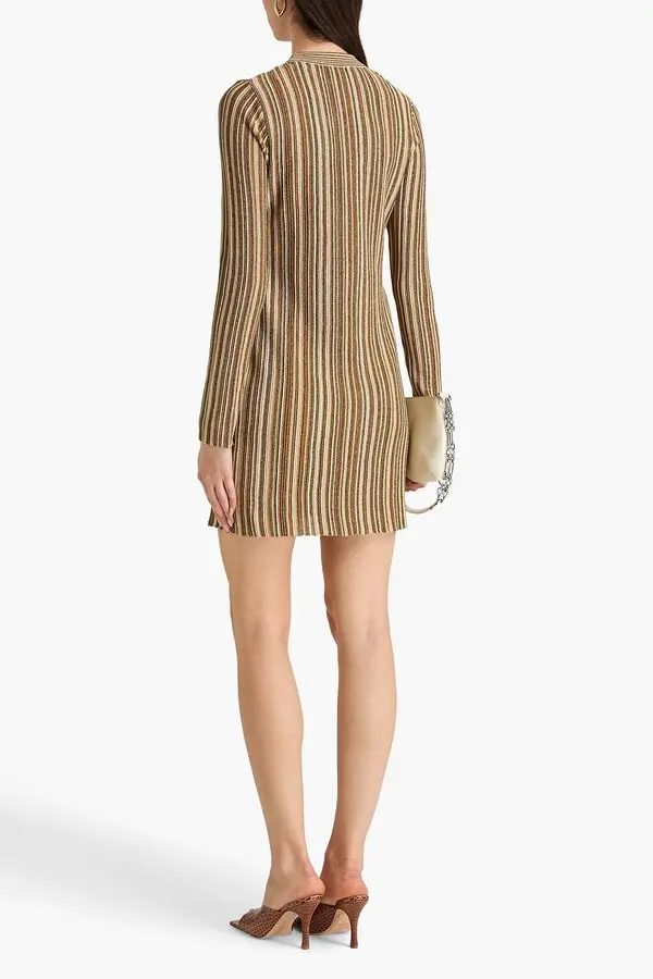 Veronica Beard Jane Metallic Striped Ribbed-knit Mini Dress