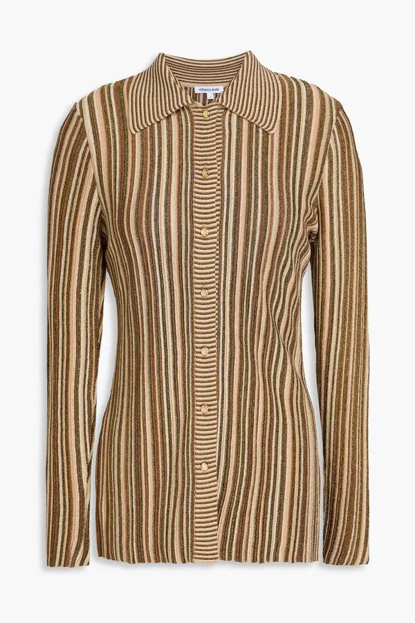 Veronica Beard Landon Metallic Striped Ribbed-knit Cardigan