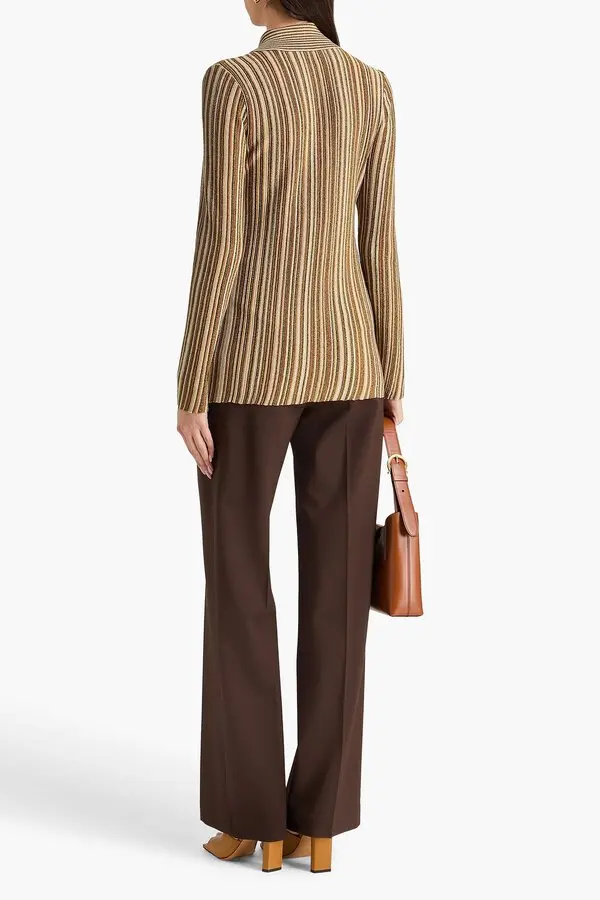 Veronica Beard Landon Metallic Striped Ribbed-knit Cardigan