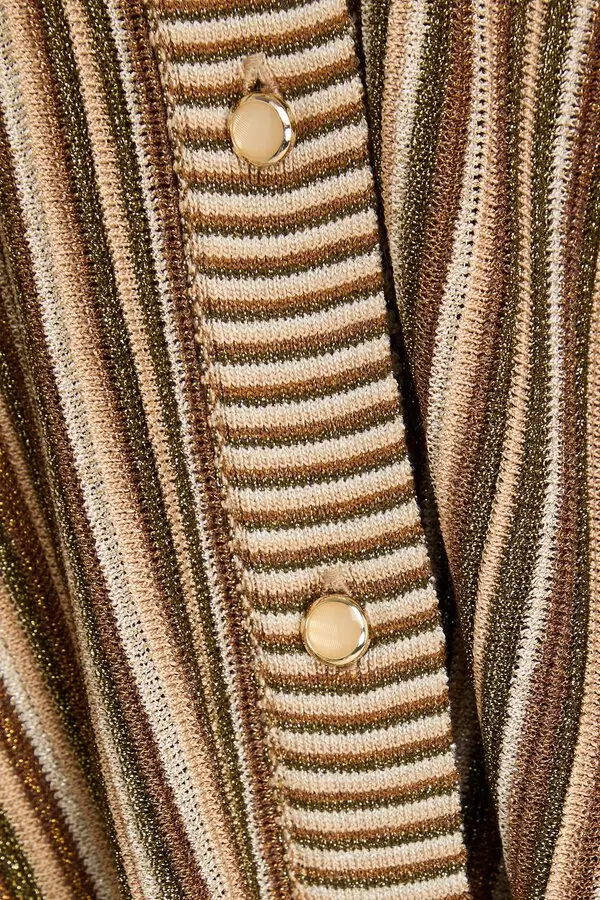 Veronica Beard Landon Metallic Striped Ribbed-knit Cardigan