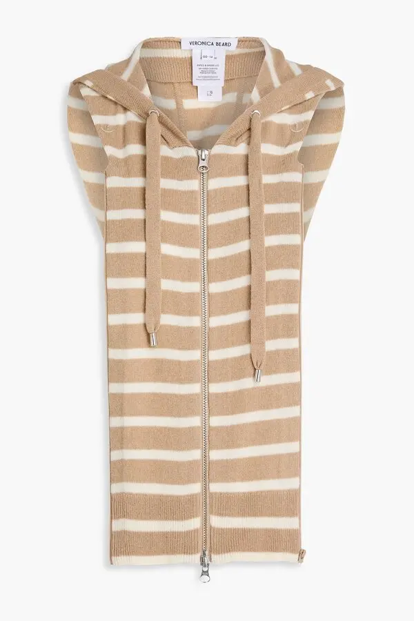 Veronica Beard Striped Wool And Cashmere-blend Hooded Dickey - Sand