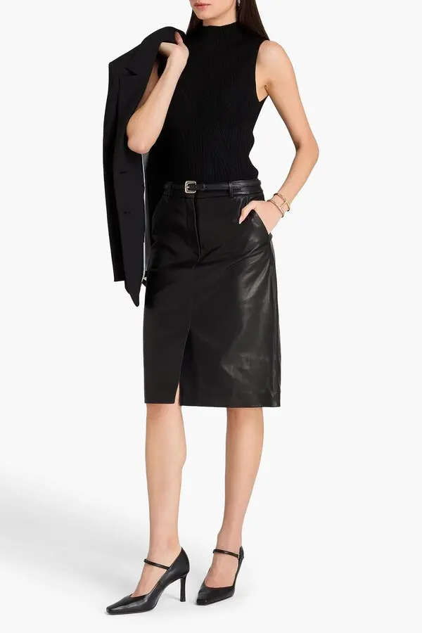 Veronica Beard Leather Midi Skirt