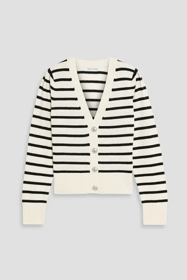 Veronica Beard Solene Striped Cashmere Cardigan - Off-white