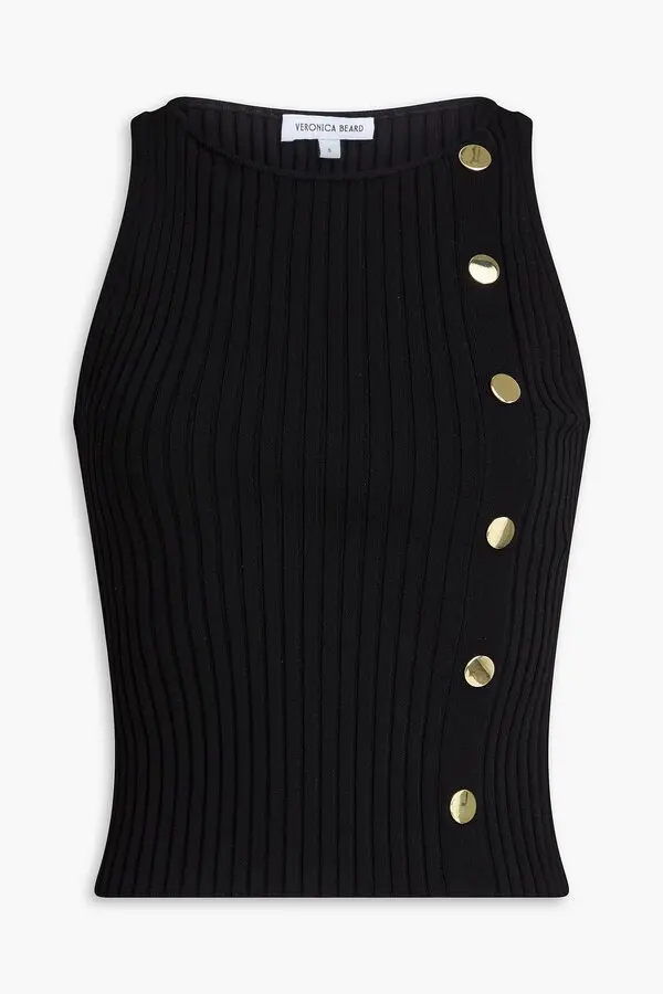 Veronica Beard Nelson Embellished Ribbed-knit Tank