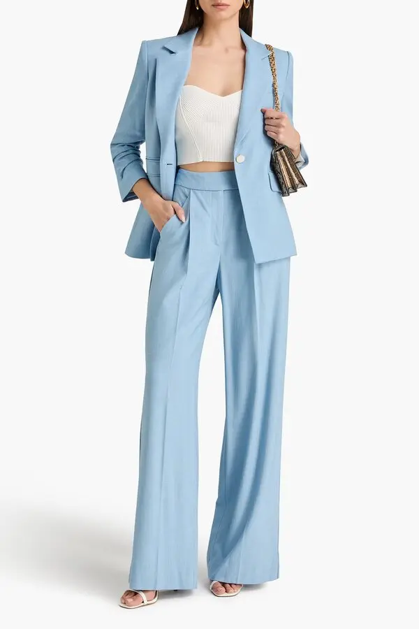 Veronica Beard Marbeau Pleated Canvas Wide-leg Pants - Light Blue