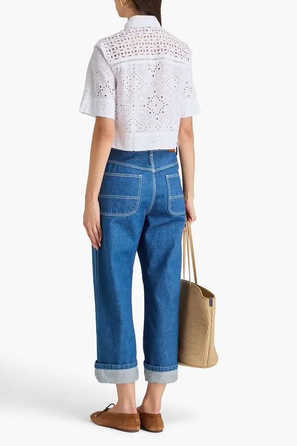 Veronica Beard Spruce Broderie Anglaise Cotton Shirt - White