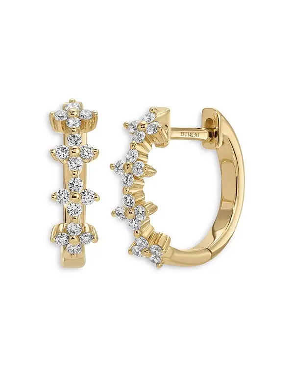 Ef Collection 14k Yellow Diamond Fleur Huggie Hoop Earrings - Gold