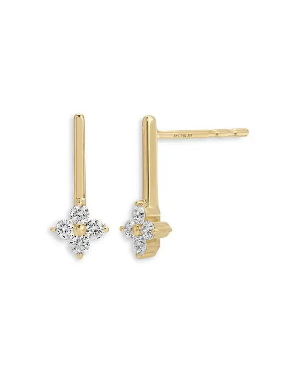 Ef Collection 14k Yellow Diamond Fleur Bar Stud Earrings - Gold