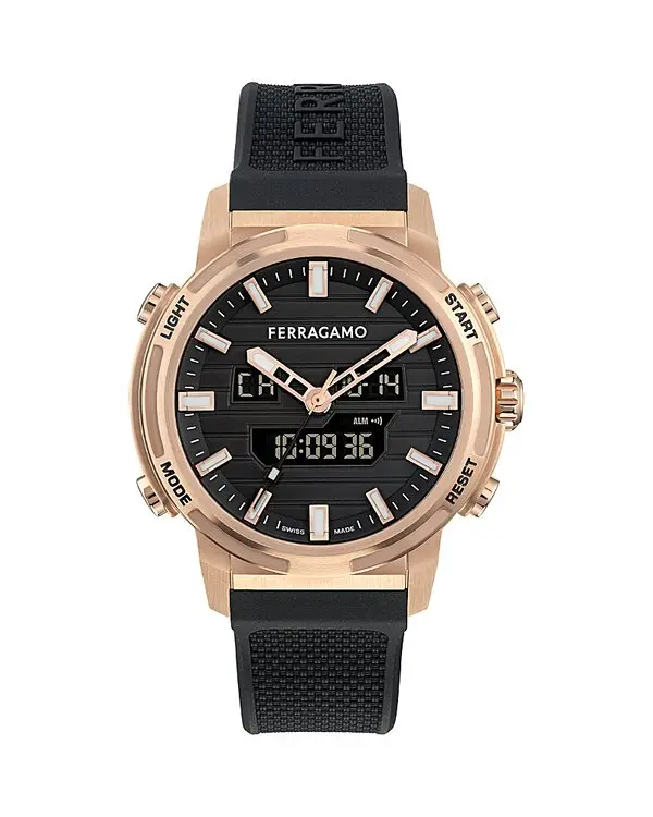 FERRAGAMO Sport Anadigit 43mm Watch - Rose Gold