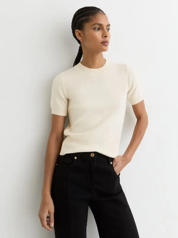 REISS Stevie 100% Cashmere Crew Neck T-shirt - Ivory
