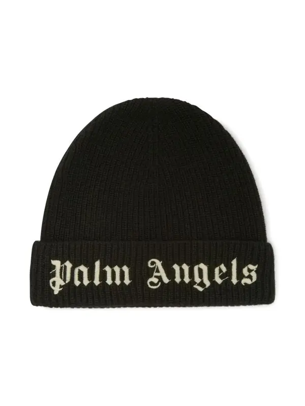 Palm Angels Beanie With Logo - Black