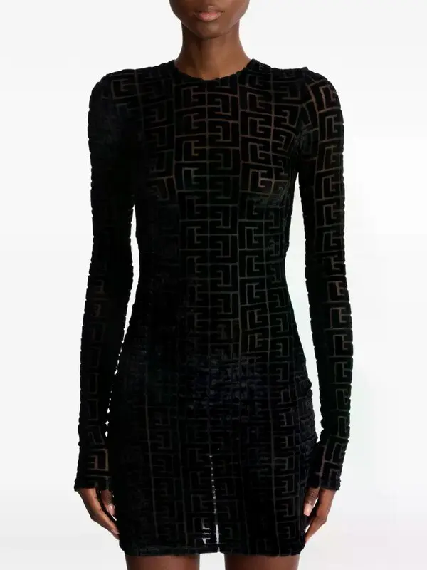Balmain Short Monogrammed Velvet Dress