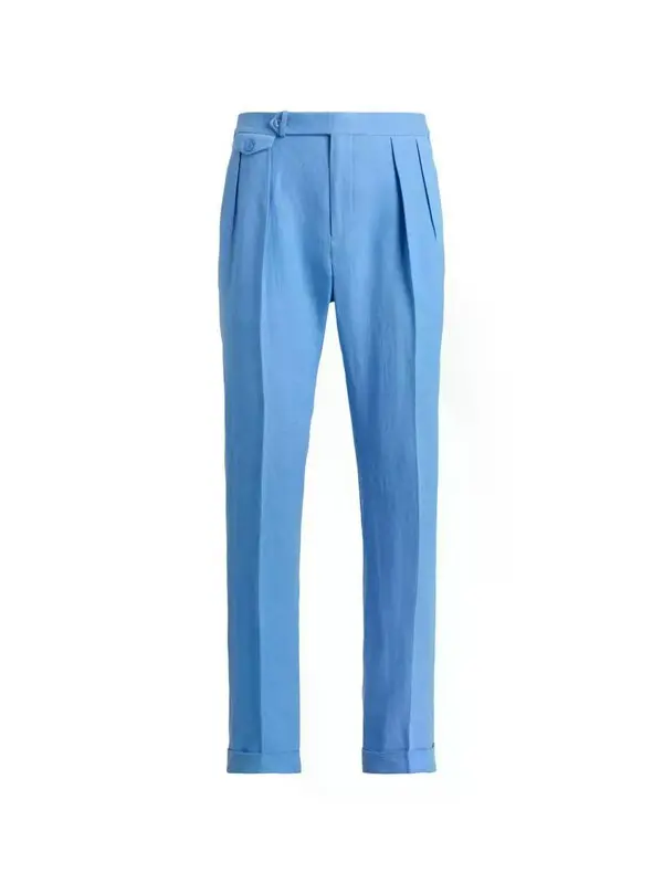 Polo Ralph Lauren Pleated Linen Trousers - Blue