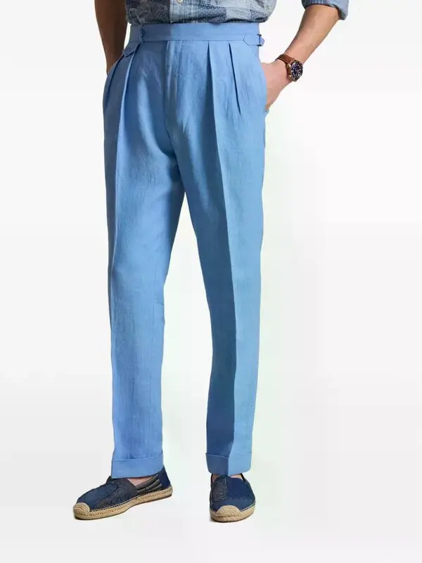 Polo Ralph Lauren Pleated Linen Trousers - Blue