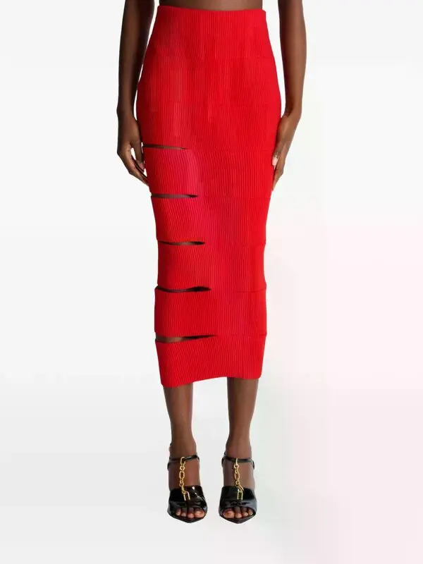 Balmain Cut-out Ribbed Knit Midi Skirt
