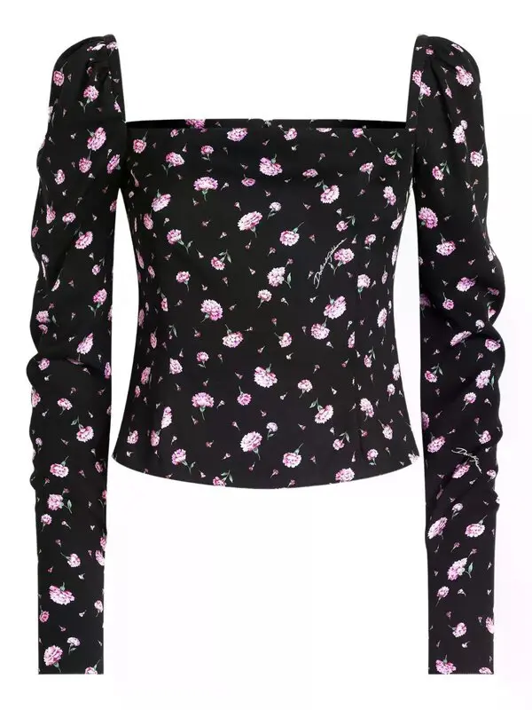 Dolce & Gabbana Floral Square-neck Blouse - Black
