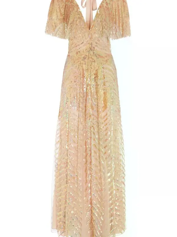 TEMPERLEY LONDON Tie Neck Maxi Dress