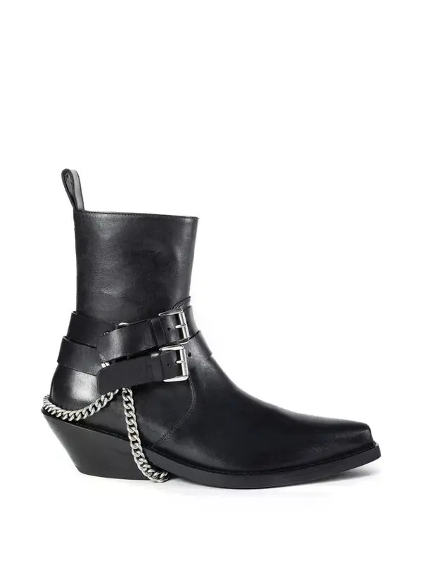 ANN DEMEULEMEESTER Kiril Santiago Buckle Chain Leather Boots