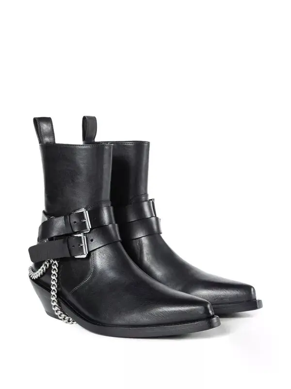 ANN DEMEULEMEESTER Kiril Santiago Buckle Chain Leather Boots