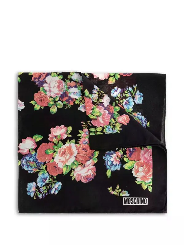 Moschino Floral Silk Pocket Square - Black