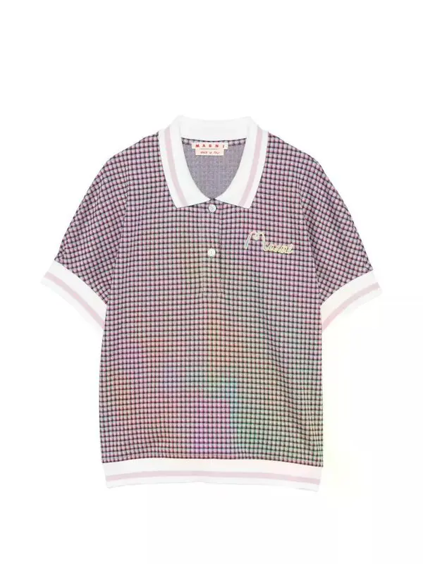 Marni Check Embroidery Polo Top