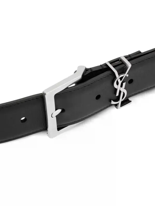 Saint Laurent Cassandre Leather Belt - Black