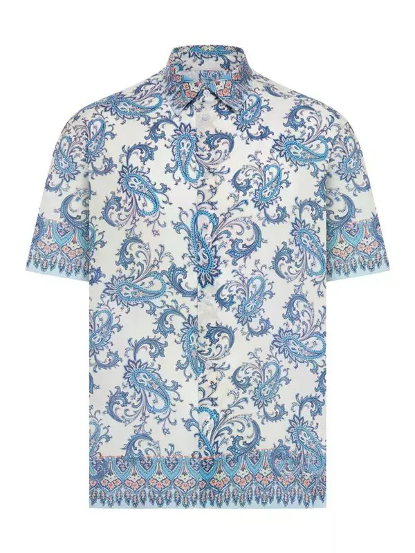 Etro Oversized Shirt In Cotton Muslin With Floral Paisley Motif - Neutrals