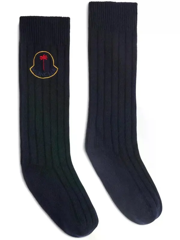 PALM ANGELS X MONCLER Logo-embroidered Socks - Blue