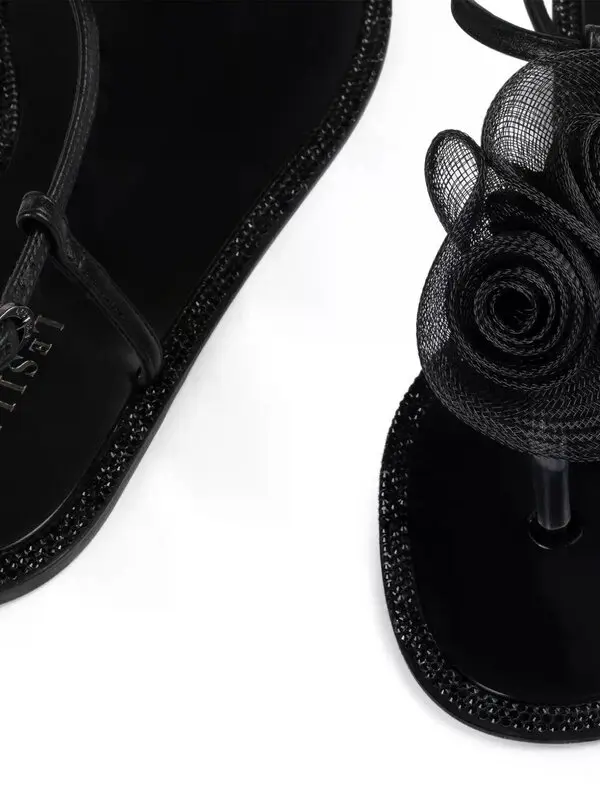 LE SILLA Rose-appliqué Flat Sandals