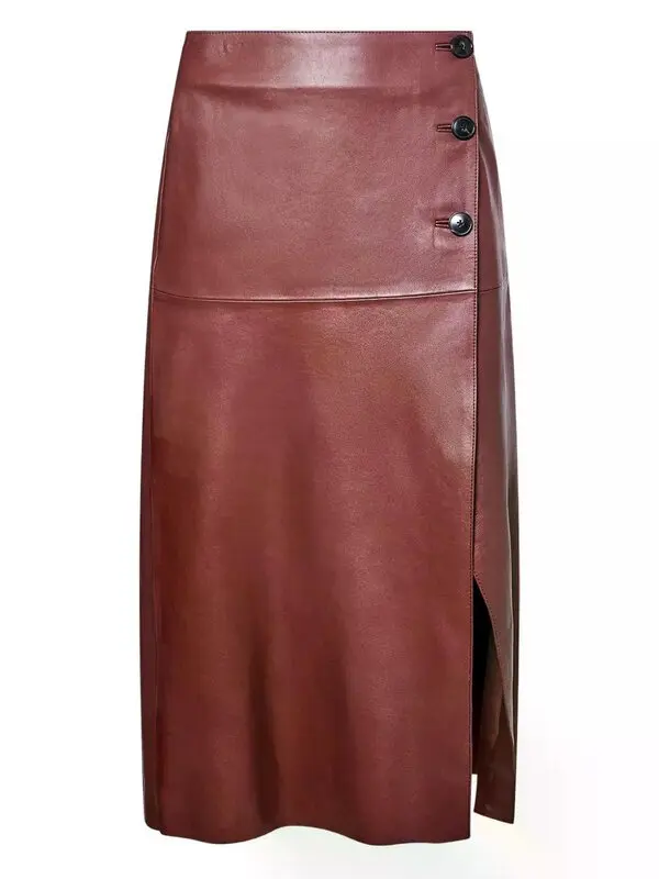 YVES SALOMON Buttoned Leather Wrap Skirt
