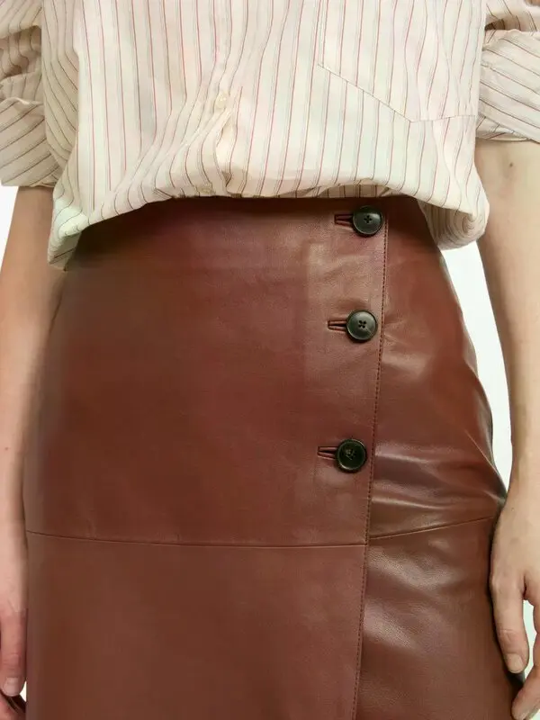 YVES SALOMON Buttoned Leather Wrap Skirt